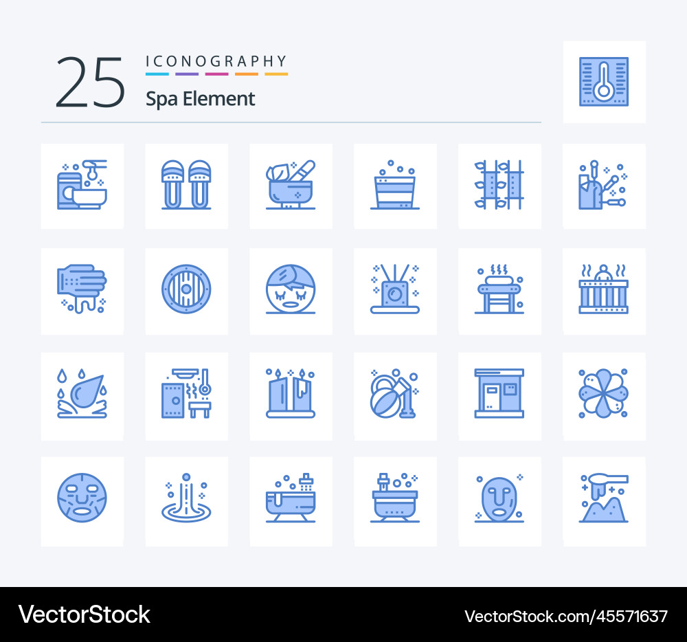 Spa element 25 blue color icon pack including Vector Image