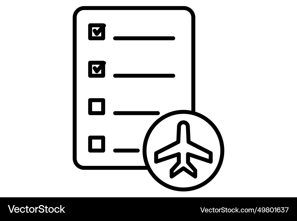 Travel itinerary icon checkmark with airplane Vector Image