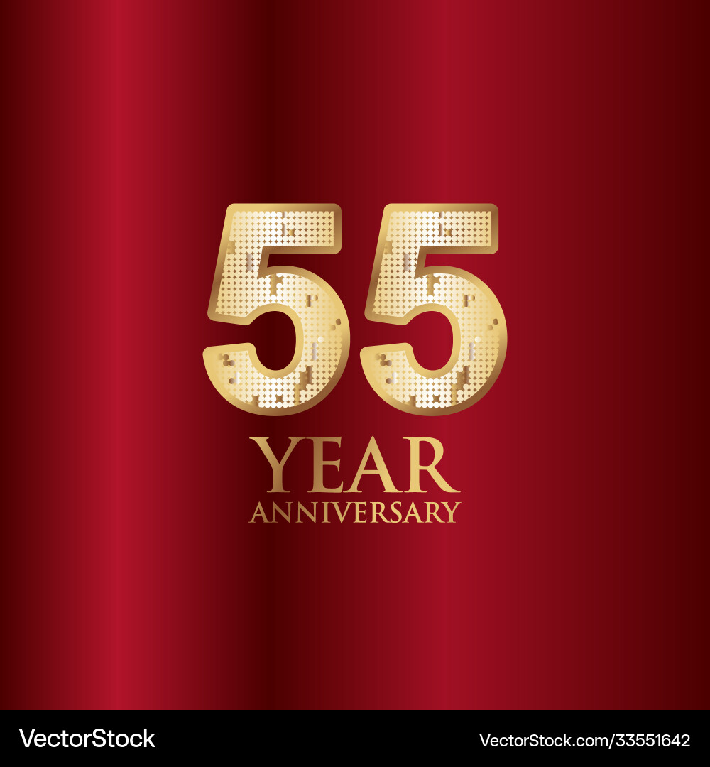 55 year anniversary gold with red background Vector Image