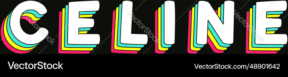 Celine - retro rainbow typography faded style Vector Image