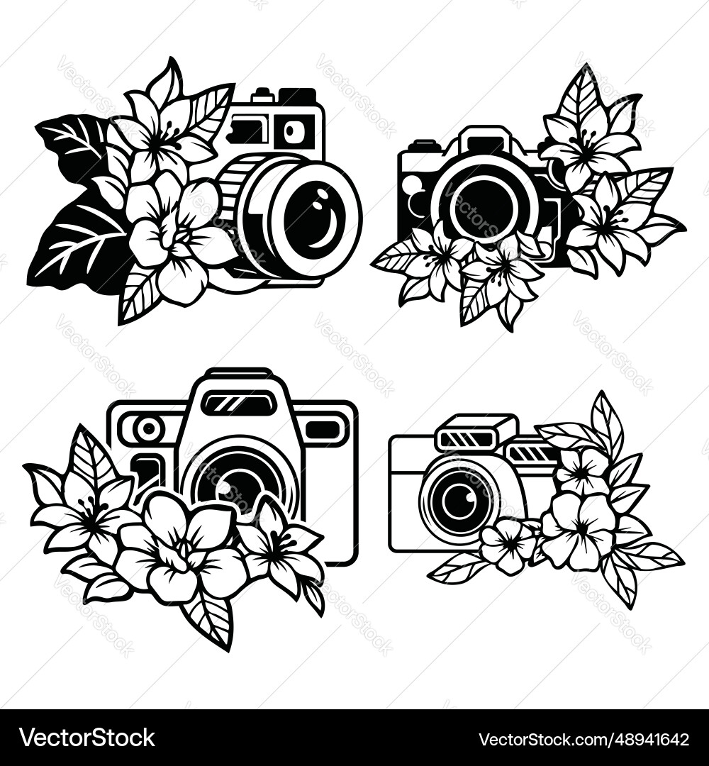 Hand-drawn floral camera cut files flower Vector Image