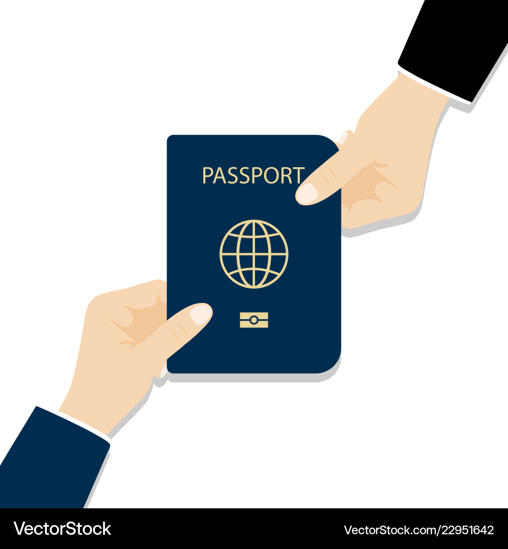 Handing over a passport in hands Royalty Free Vector Image