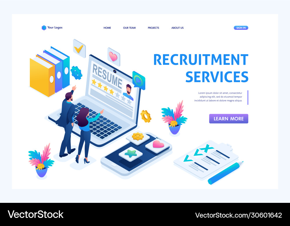 Isometric service to find employees managers Vector Image