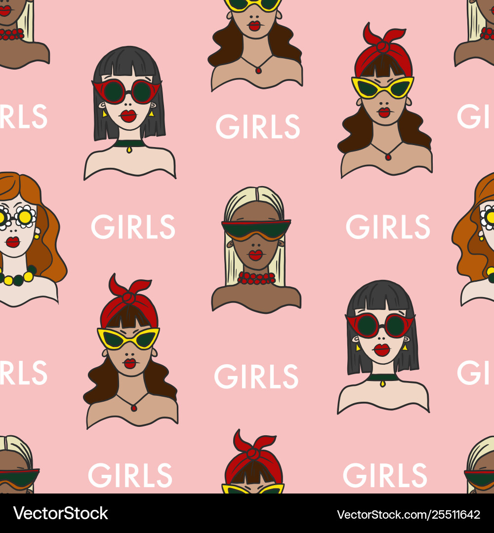 Seamless pattern with girls in sunglasses Vector Image