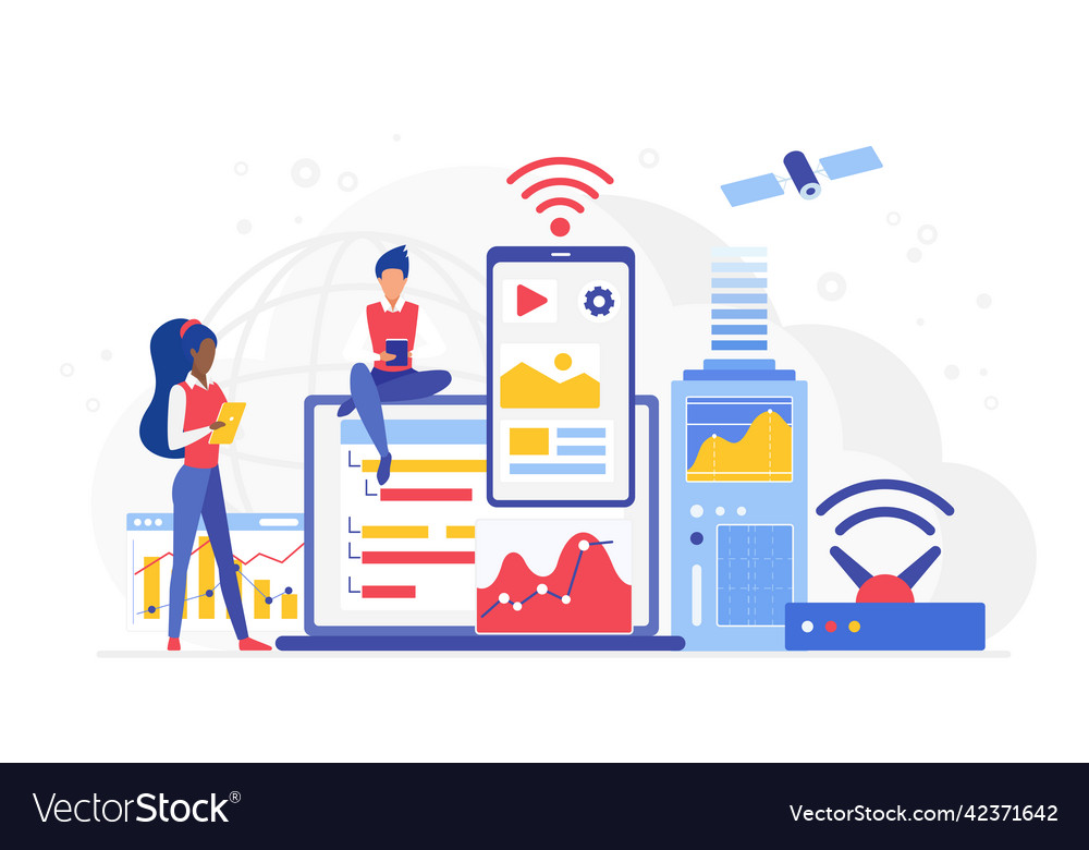Wireless remote cloud computing server hosting Vector Image