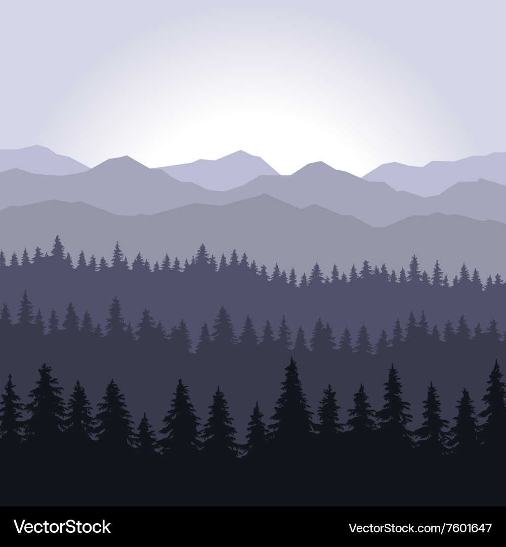 Blue fog coniferous forest and mountains Vector Image