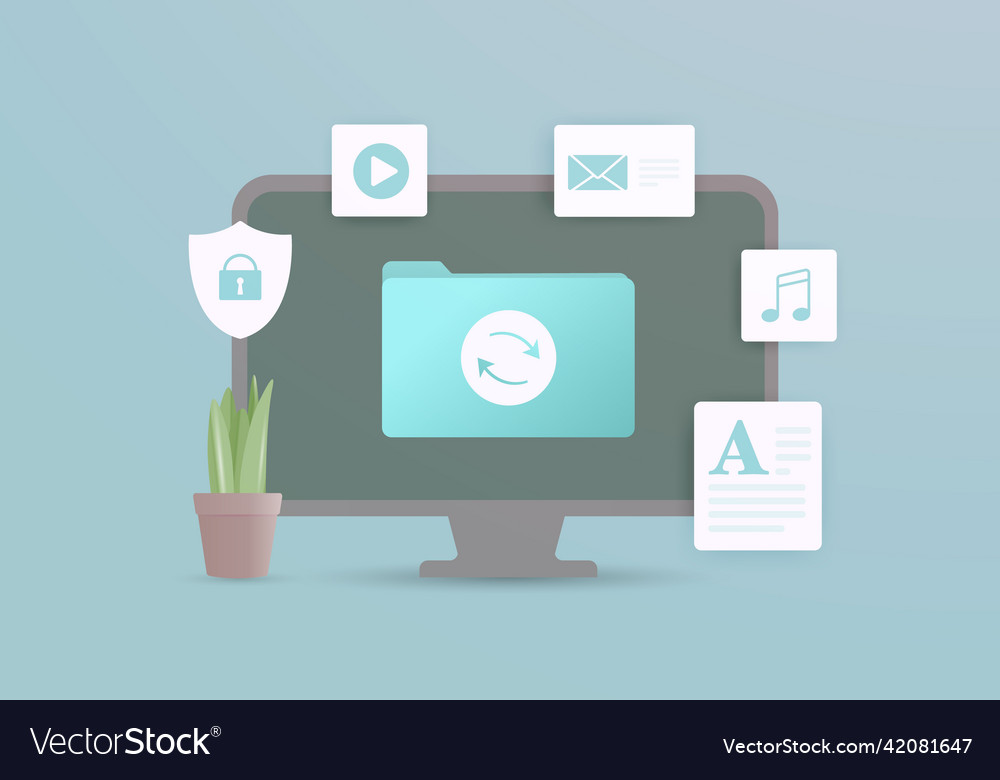 Cloud syncing concept desktop Royalty Free Vector Image