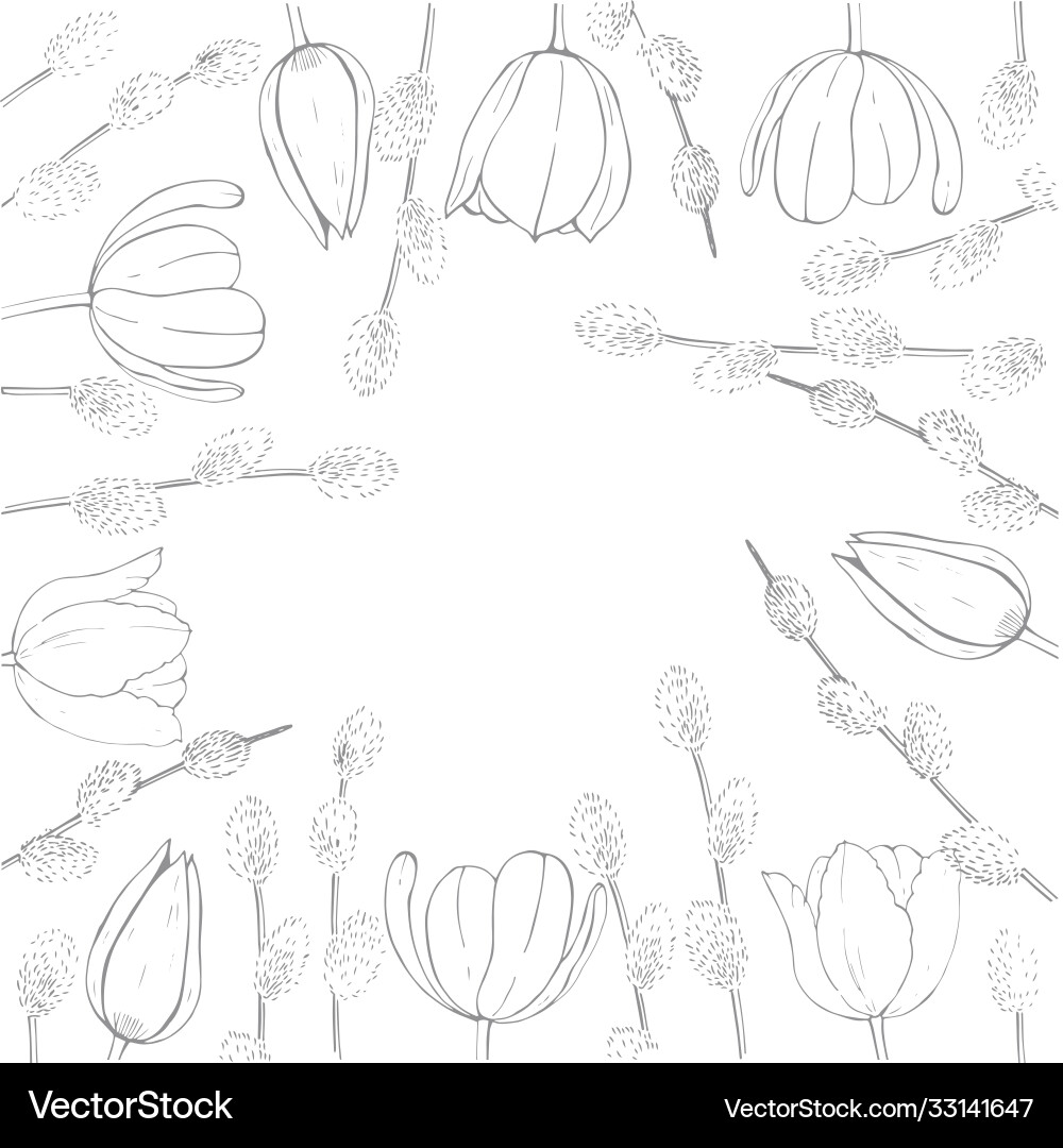 Floral background with hand-drawn spring flowers Vector Image