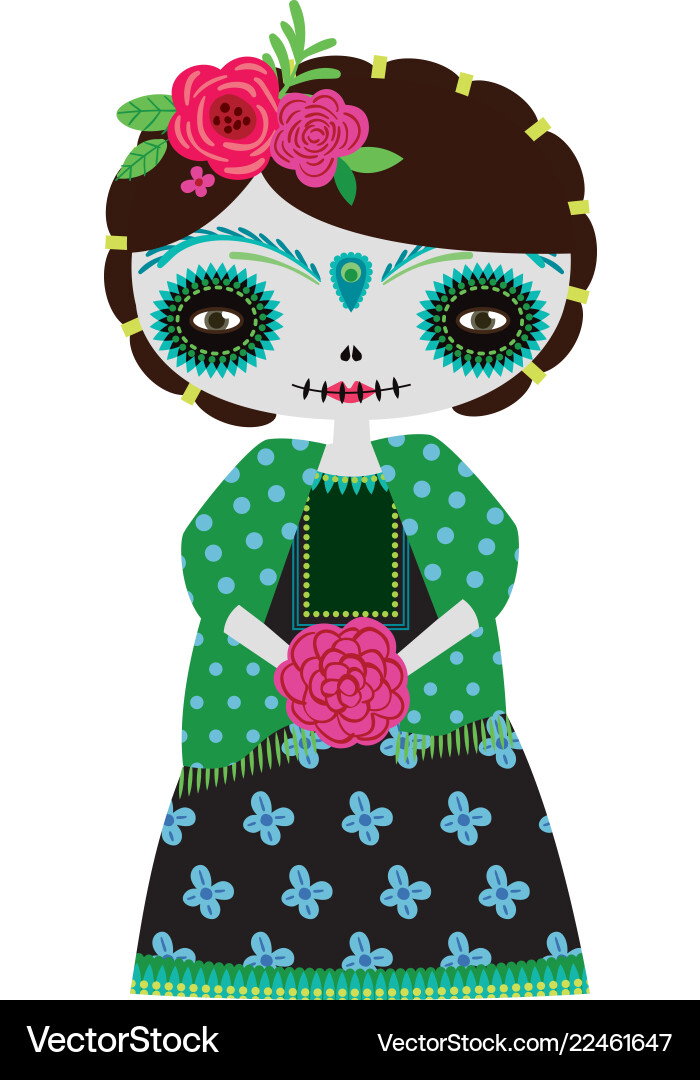 Green catrina doll on a white Royalty Free Vector Image