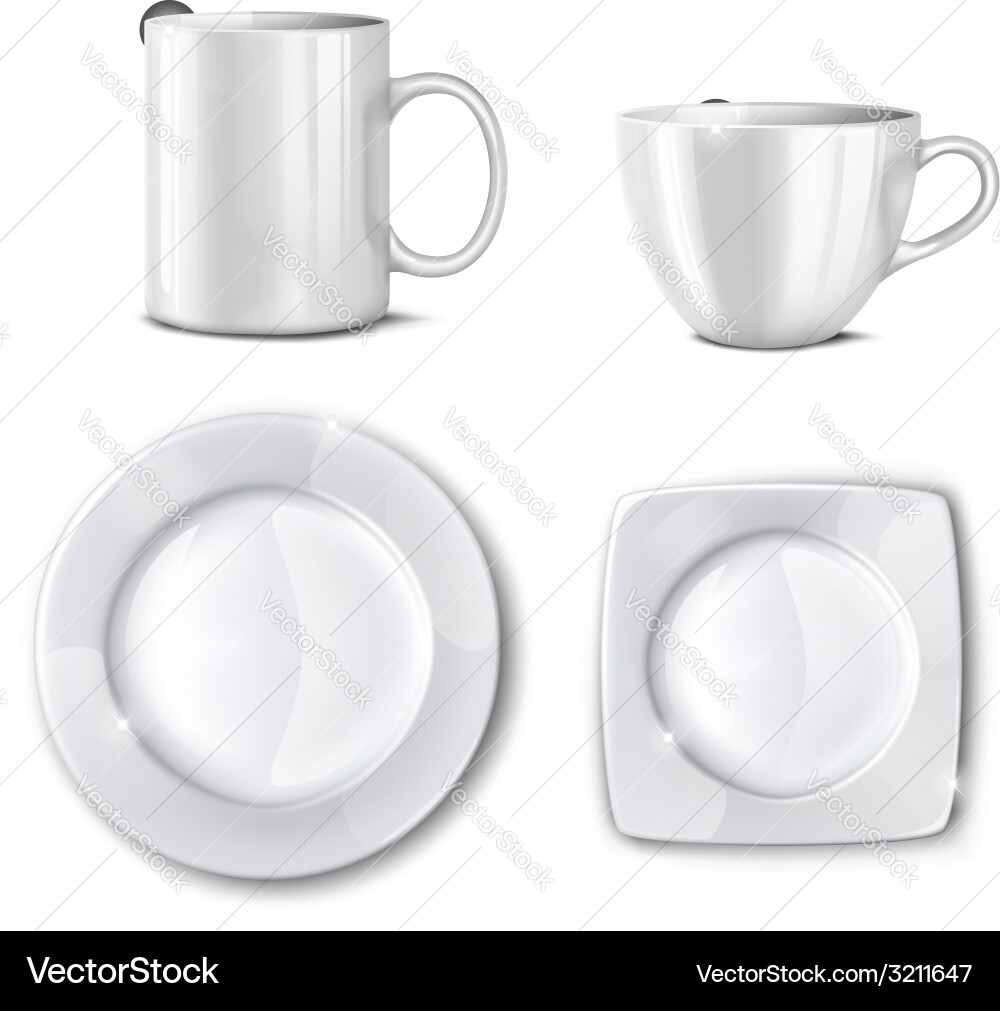 Set of cups and plates Royalty Free Vector Image