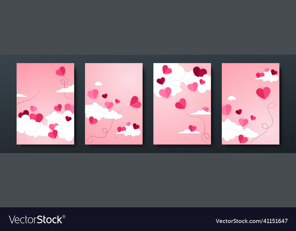 Valentines day concept posters set 3d red Vector Image
