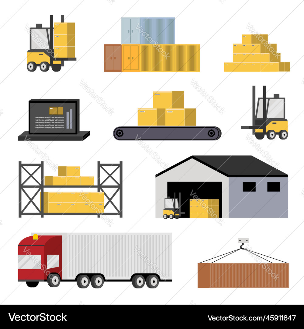 Warehouse with staff storage building shelves Vector Image