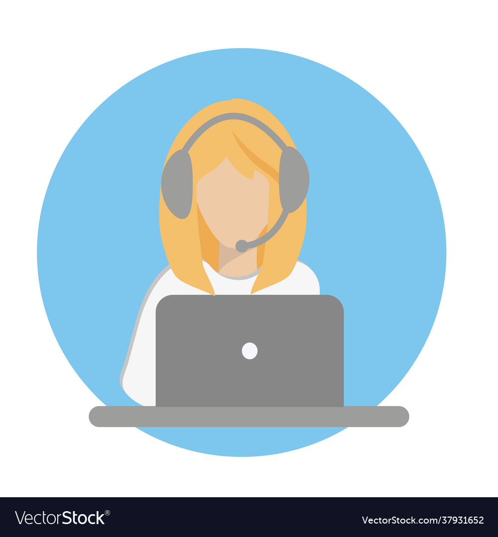 A girl in headphones at laptop customer operator Vector Image
