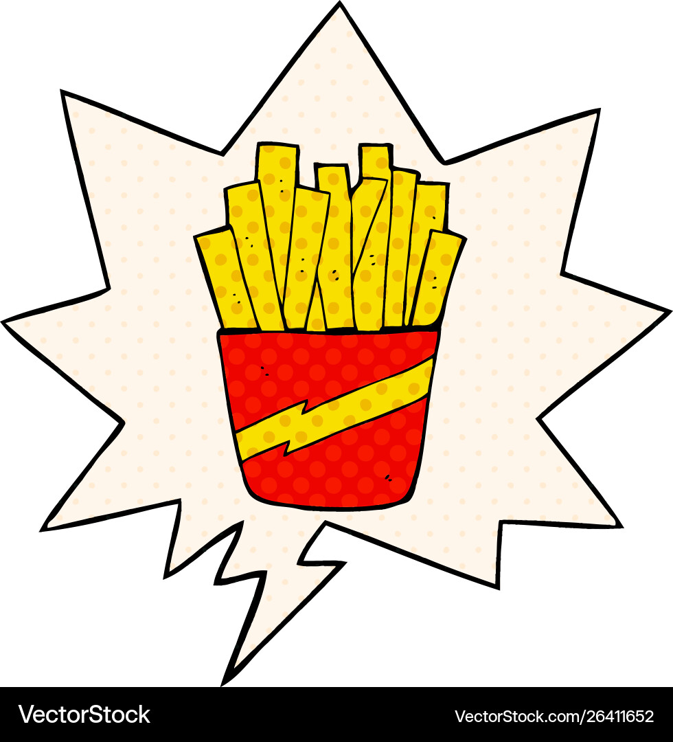 Cartoon box fries and speech bubble in comic Vector Image