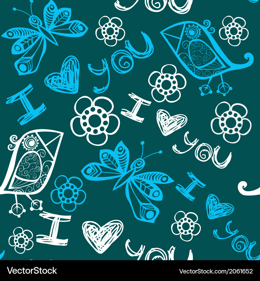 I love you seamless pattern with butterflies Vector Image