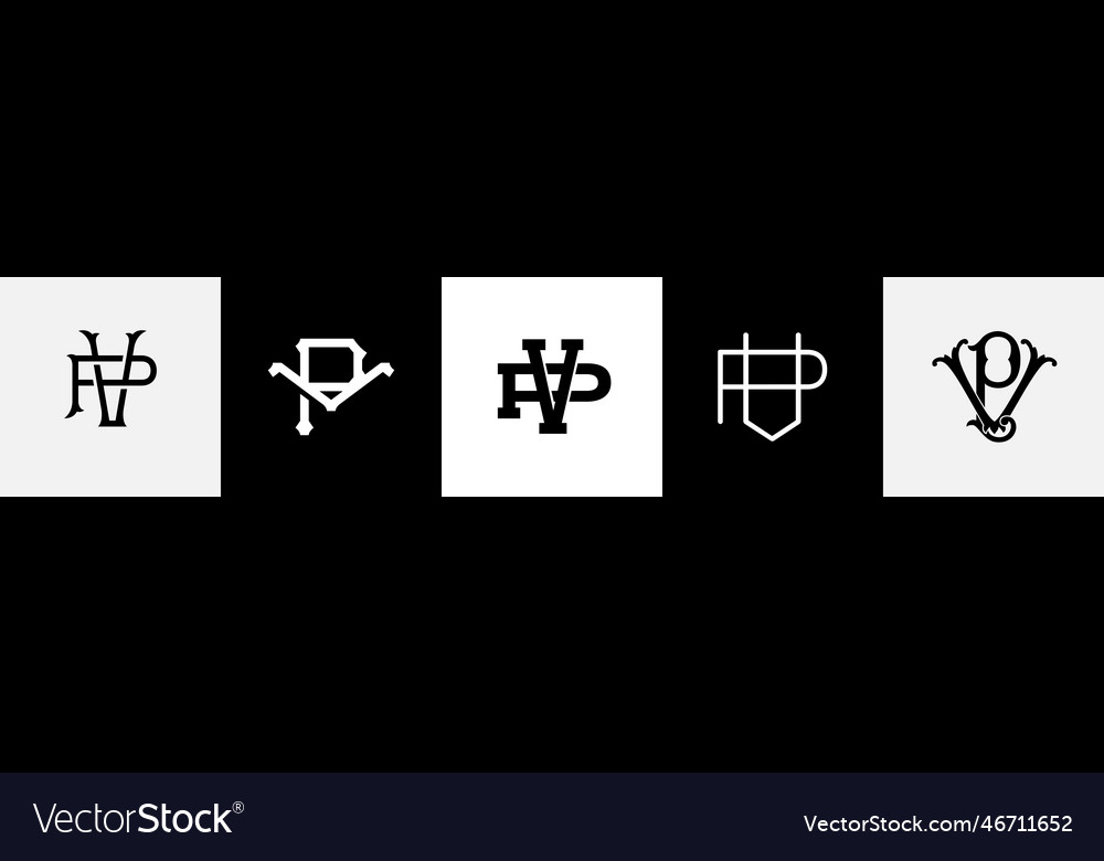 Initial letters pv monogram logo design bundle Vector Image