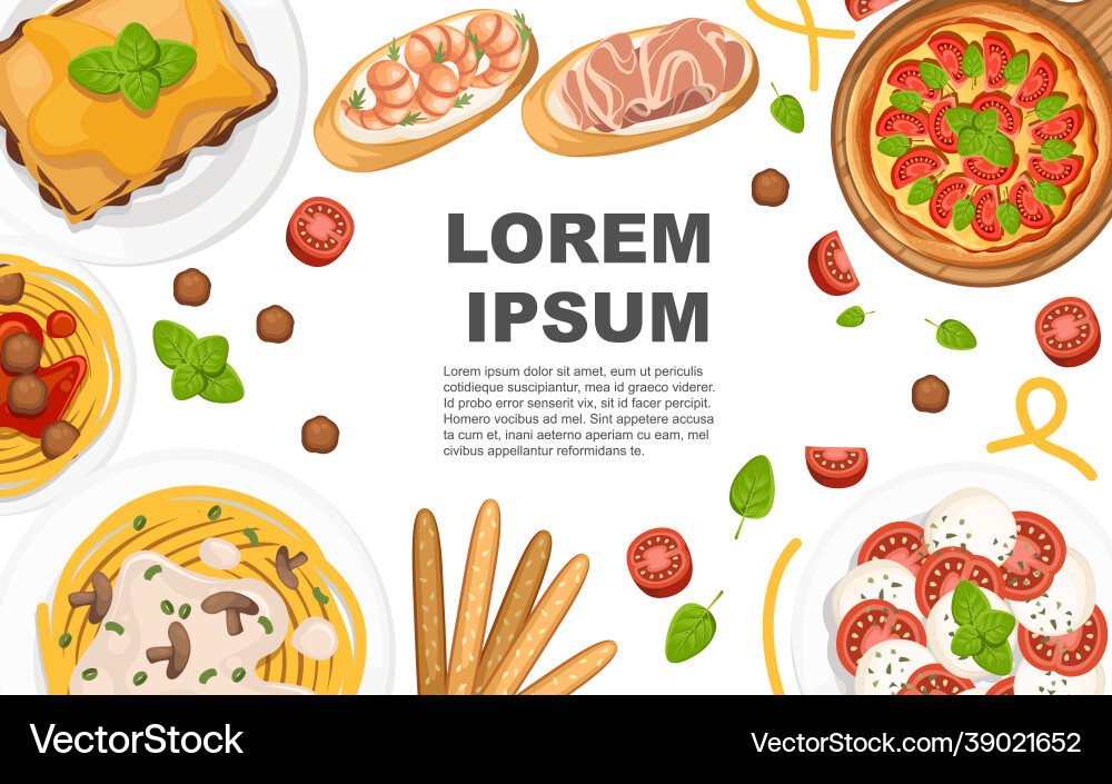 Italian cuisine pizza spaghetti risotto Royalty Free Vector