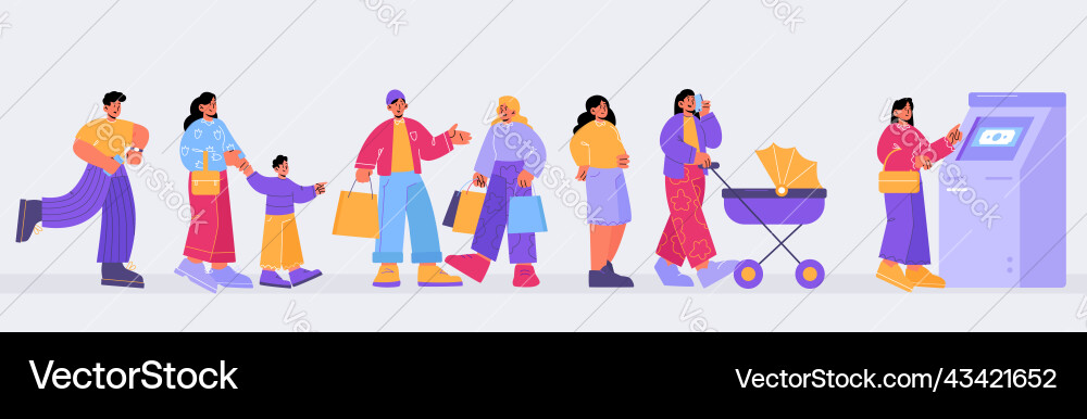 People queue at atm clients bank terminal Vector Image