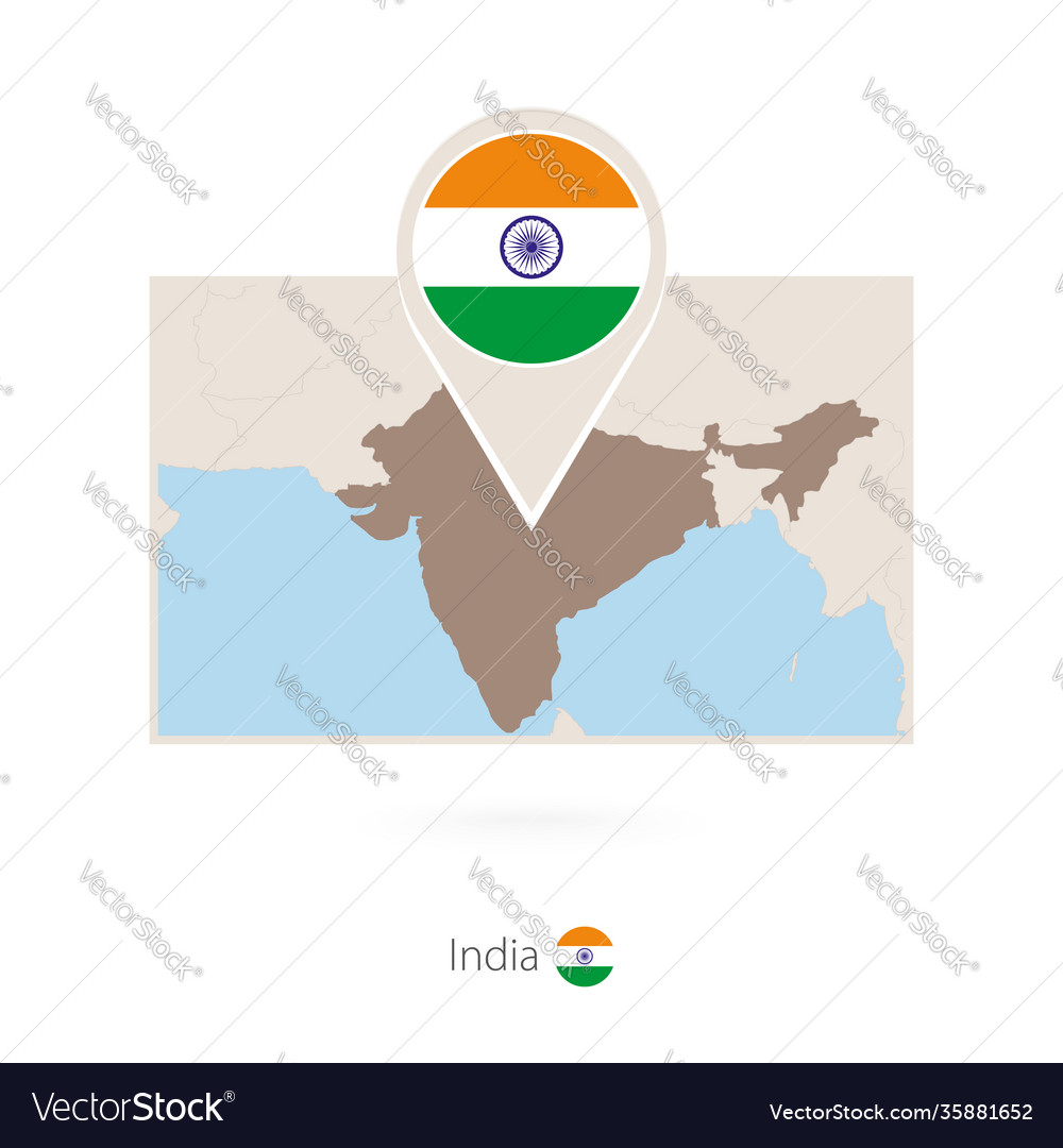 Rectangular map india with pin icon Royalty Free Vector