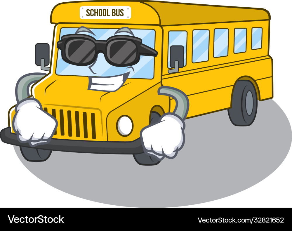 Super cool school bus character wearing black Vector Image