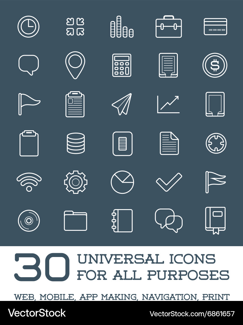 30 universal icons set for all purposes web mobile