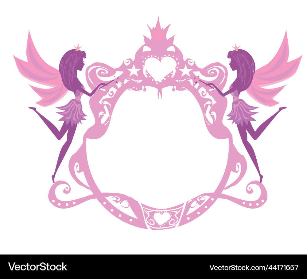 Beautiful flying fairies - pink decorative frame Vector Image