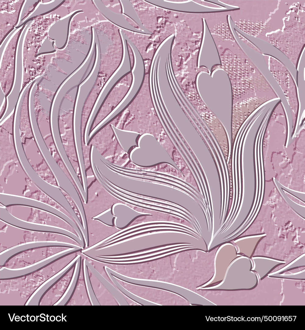 Emboss textured hand drawn floral 3d seamless Vector Image