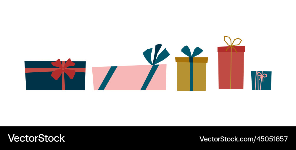 Gift boxes a set of five festive packages Vector Image