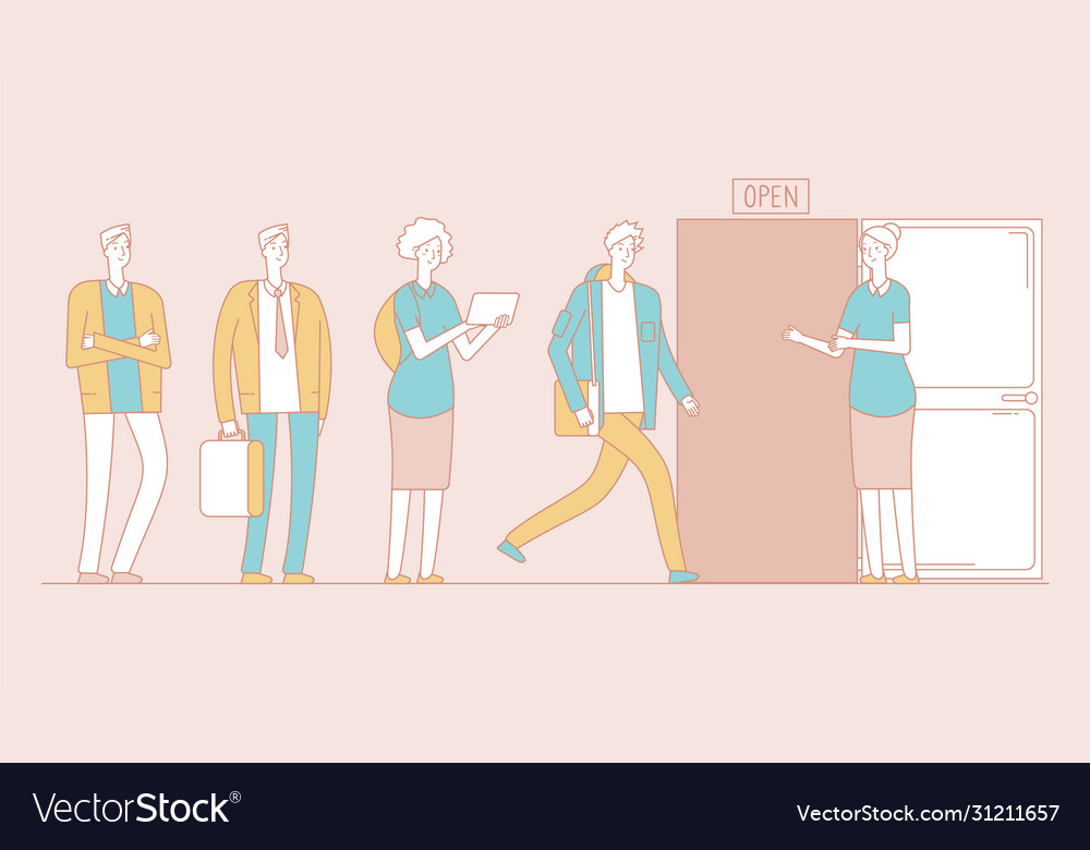 Queue people young girls guys waiting an Vector Image