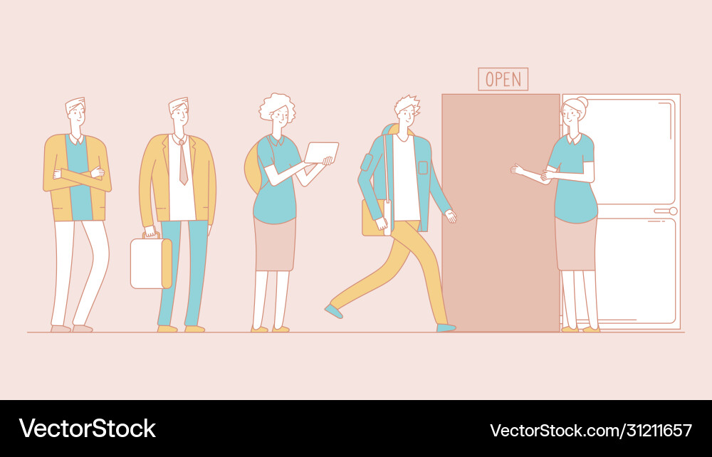 Queue people young girls guys waiting Royalty Free Vector