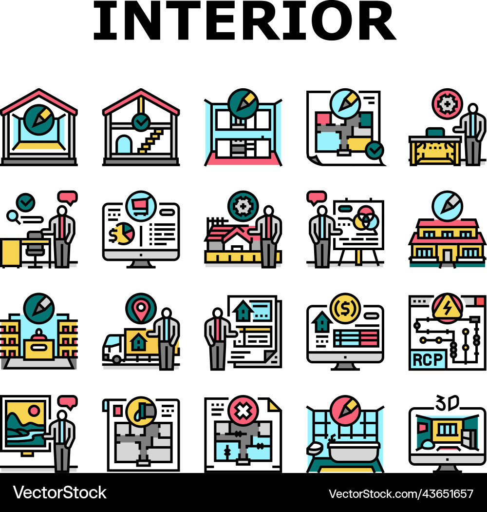 Room interior design home modern icons set Vector Image