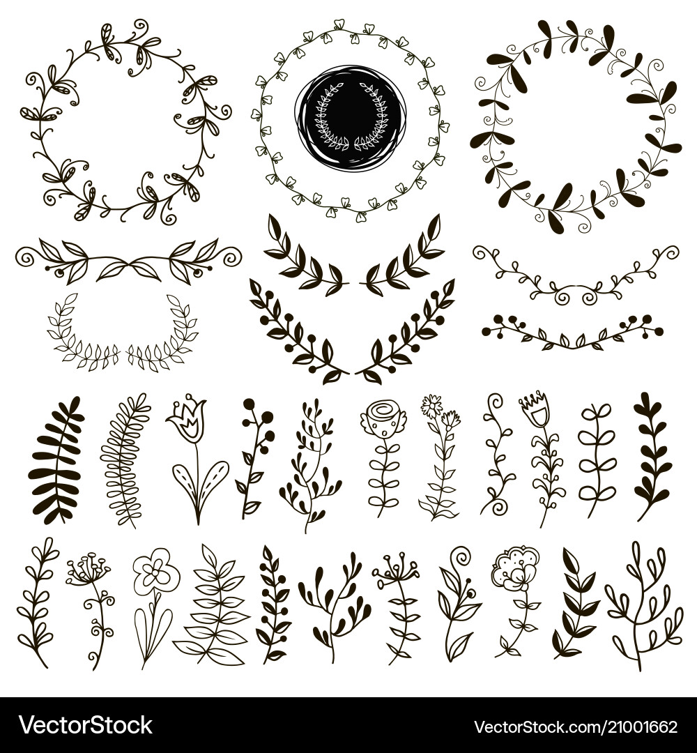 A set of hand-drawn plants Royalty Free Vector Image