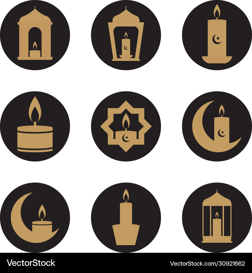 Candles and eid mubarak icon set block style Vector Image