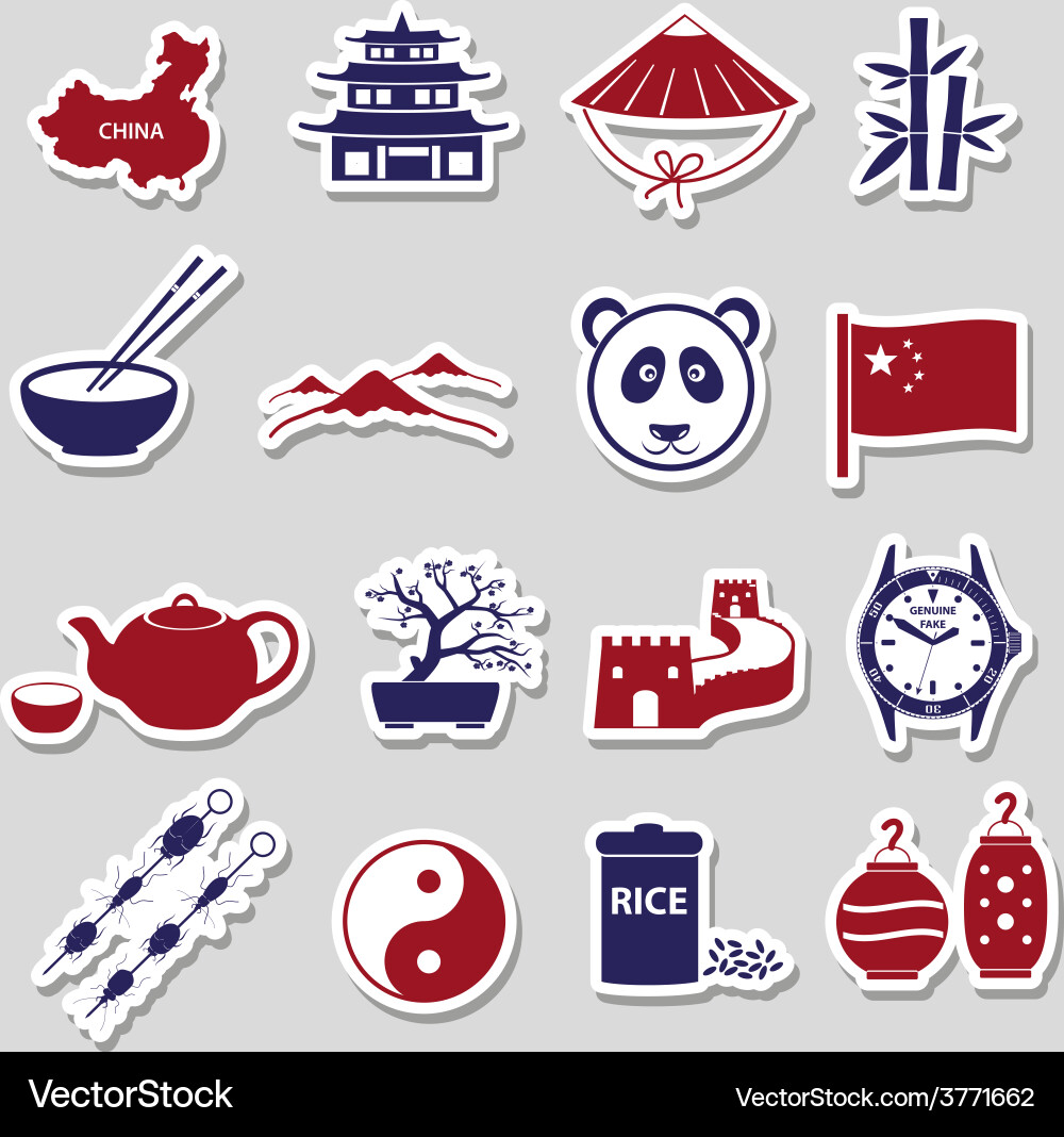 China theme color stickers set eps10 Royalty Free Vector