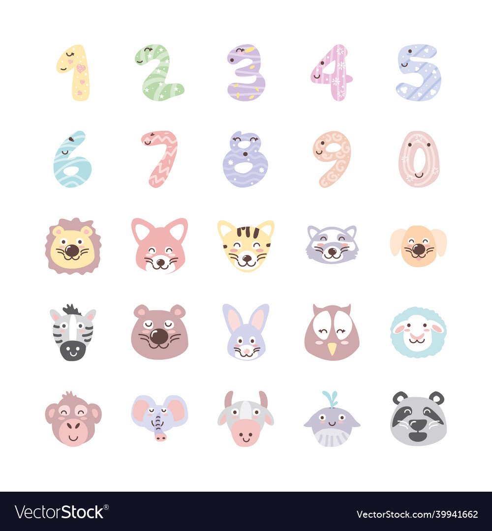 Cute numbers and animals Royalty Free Vector Image