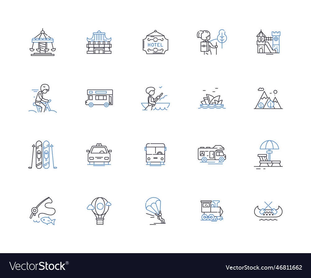 Globetrotting vagabonds line icons collection Vector Image Globetrotting vagabonds line icons collection Vector Image
