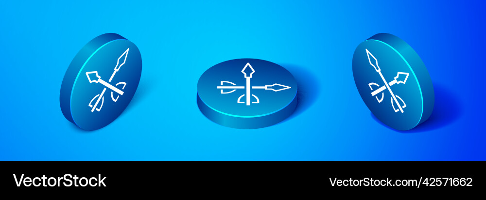 Isometric medieval arrows icon isolated on blue Vector Image