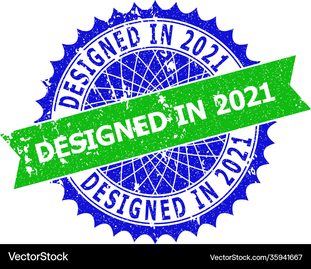 Designed in 2021 bicolor rosette grunge watermark Vector Image