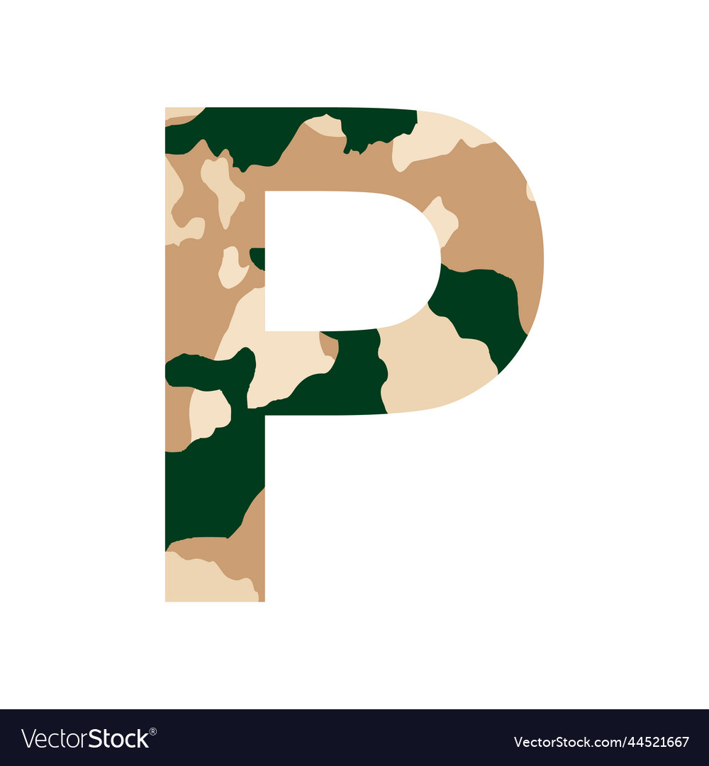 English alphabet letter p khaki style isolated Vector Image