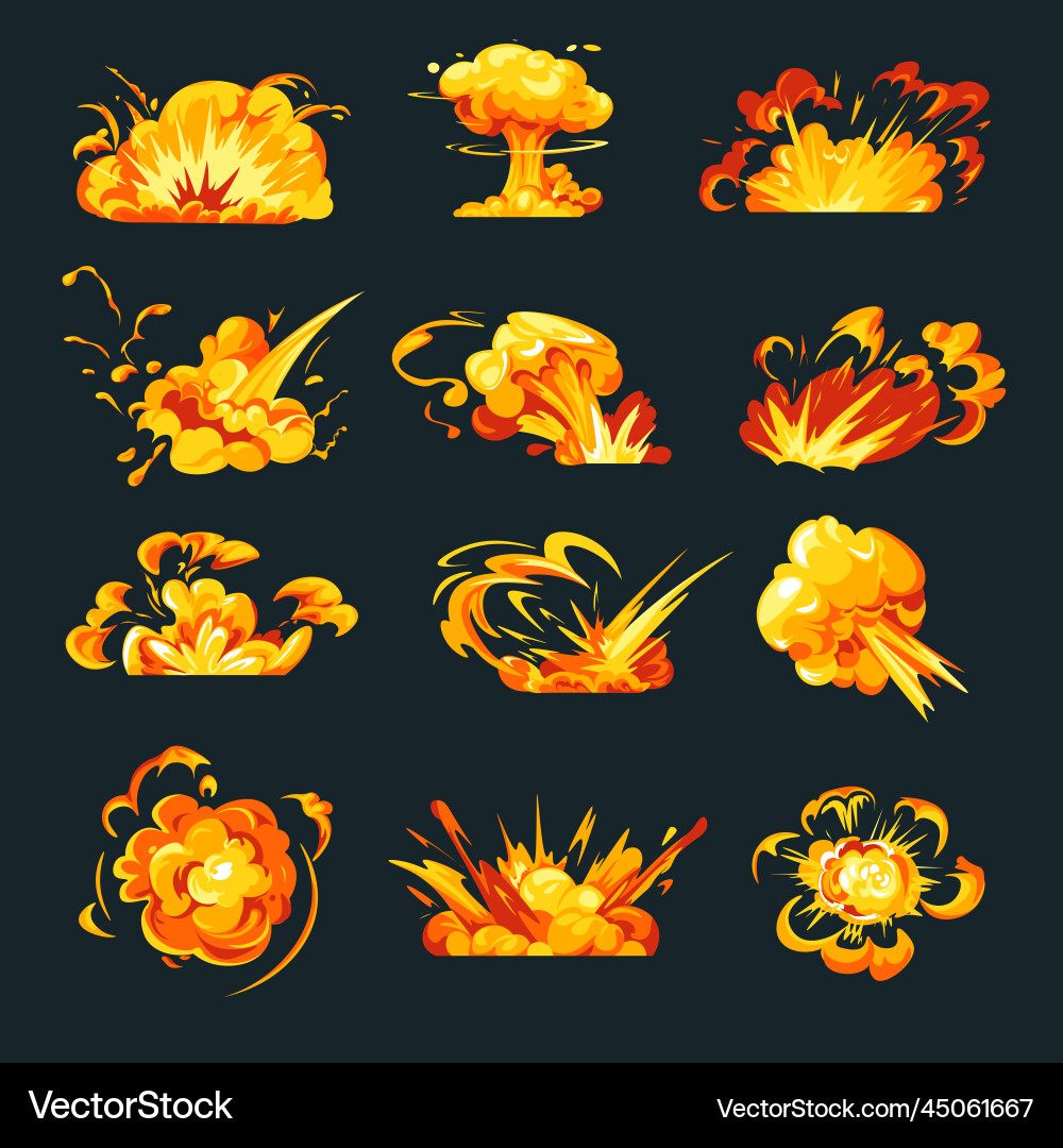 Explosions and burst of flames and fire Royalty Free Vector