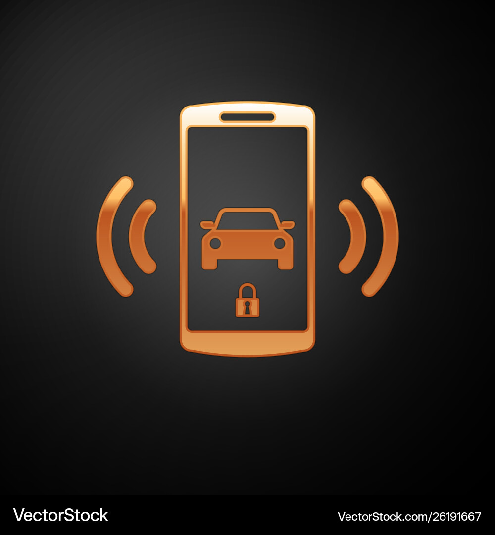 Gold smart car alarm system icon isolated Vector Image