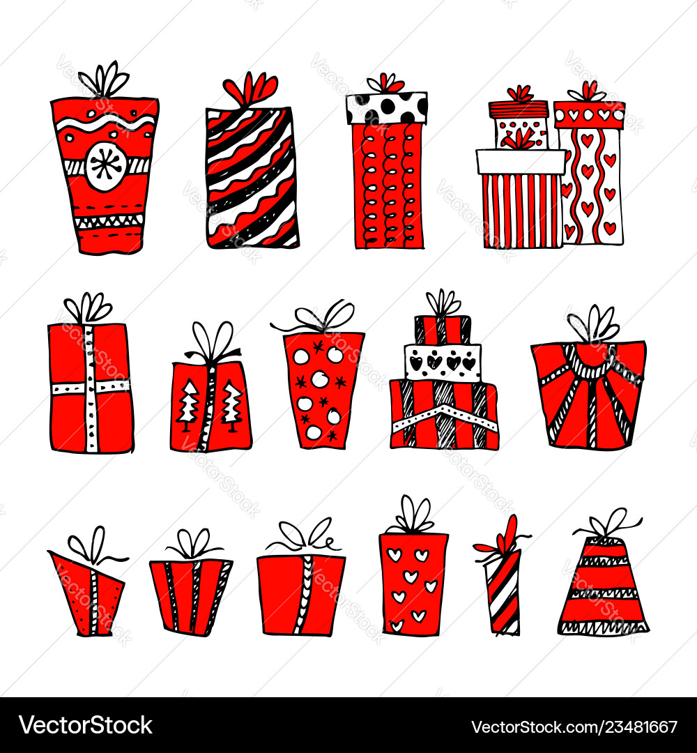 Hand drawn christmas gifts and boxes Royalty Free Vector