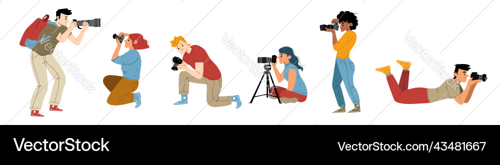 People photographers with camera take shoot Vector Image