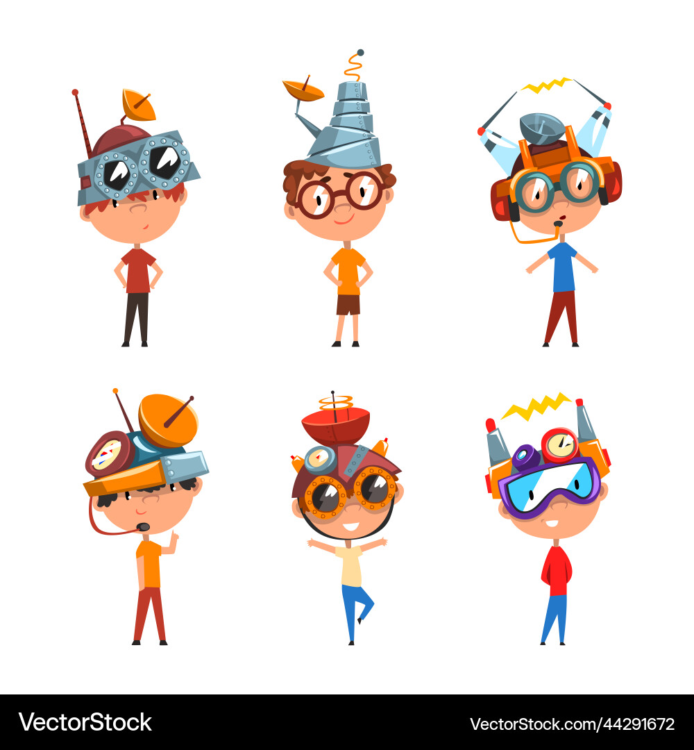 Boys character in steampunk headgear Royalty Free Vector