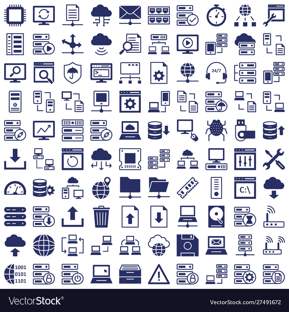 Database server and location icons set every ico Vector Image