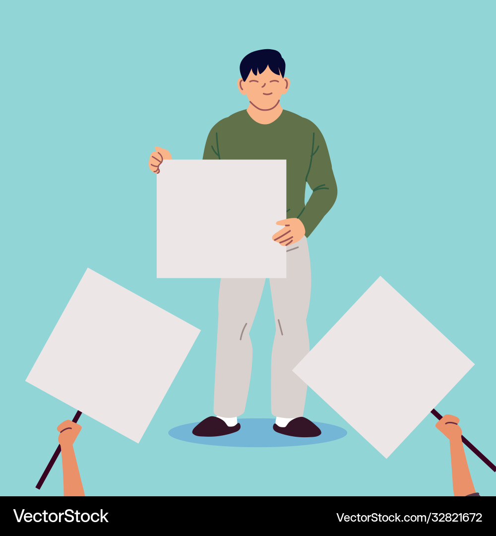 Man with a white sign for your text symbol Vector Image