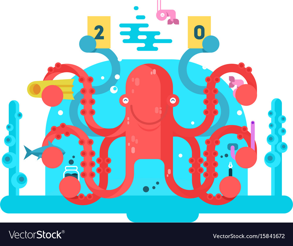 Octopus character design flat Royalty Free Vector Image