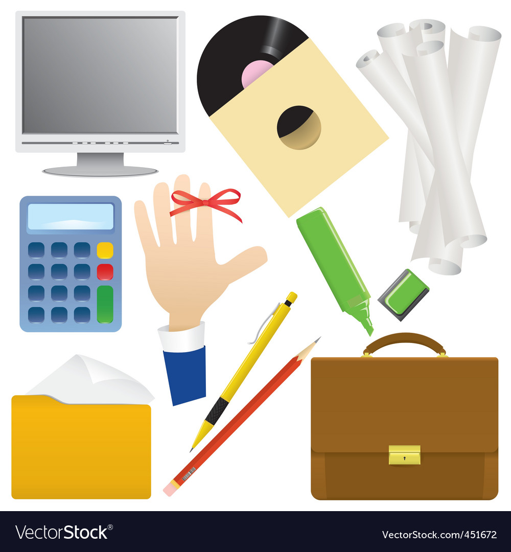 Office object set Royalty Free Vector Image - VectorStock