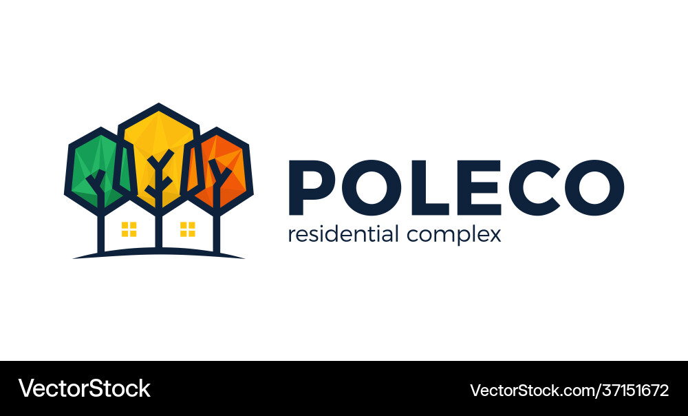 Poly colorful house home in negative space logo Vector Image