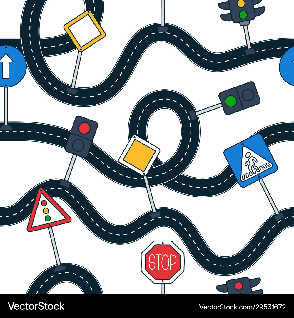 Roadn and sign seamless pattern roads road Vector Image